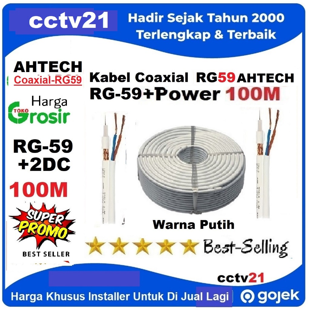Jual Kabel CCTV Coaxial Terbaik Ahtech RG 59+2-DC 100M Tarikan Unk Gambar Bisa Sampai 300M Ok ...