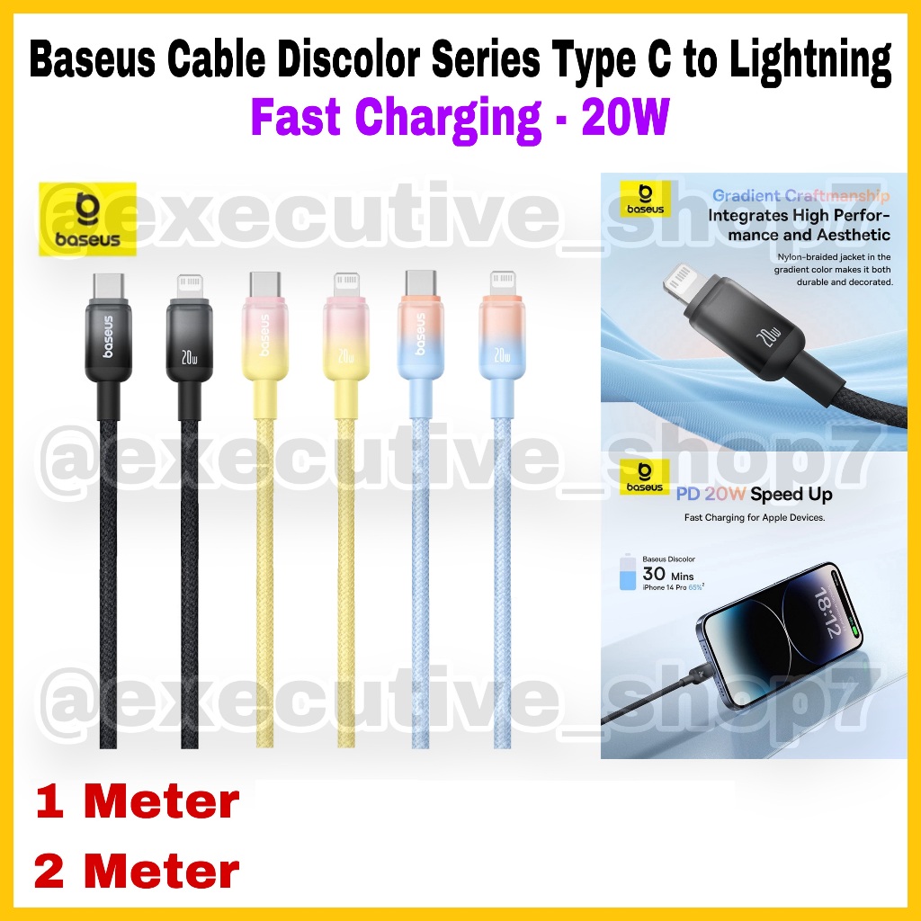 Jual Baseus Cable Discolor Series Type C to Lightning - Fast Charging ...