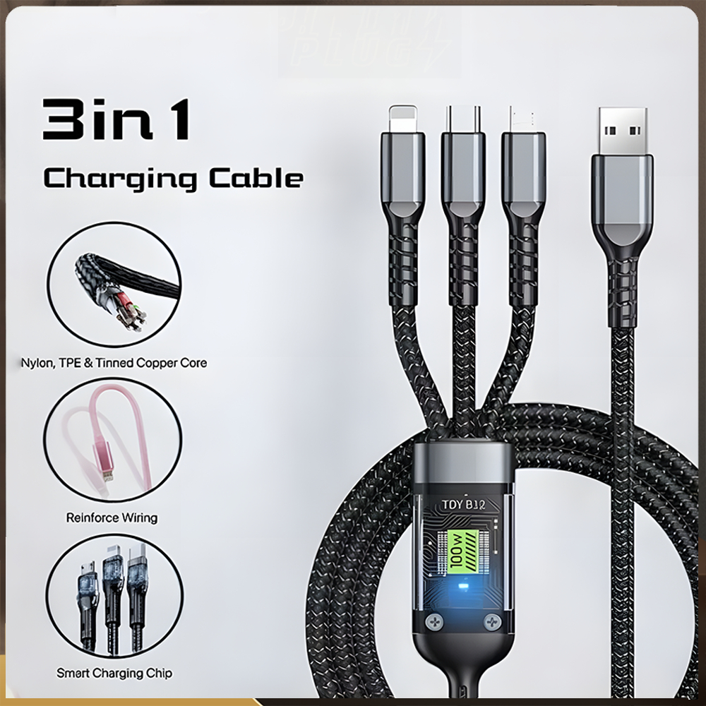 Jual Kabel Data Charger Fast Charging 3 in 1 Kabel Fast Charging 100W Lightning Micro USB Type C ...