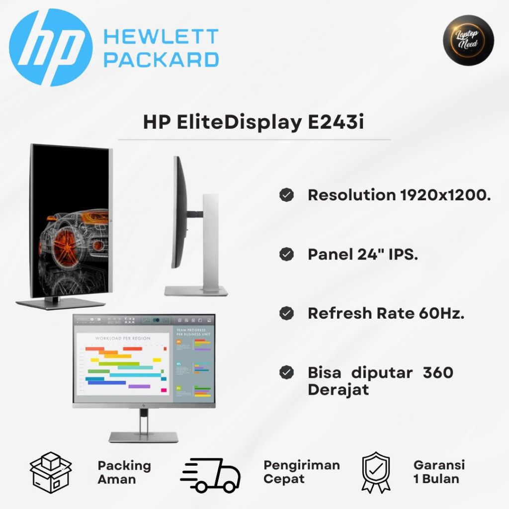 Jual Monitor HP EliteDisplay E243i 24Inch IPS Layar Tipis Frameless ...