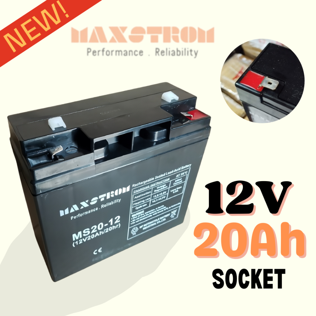 Jual Aki Kering VRLA MAXSTROM 12V 20Ah Model Socket | Shopee Indonesia