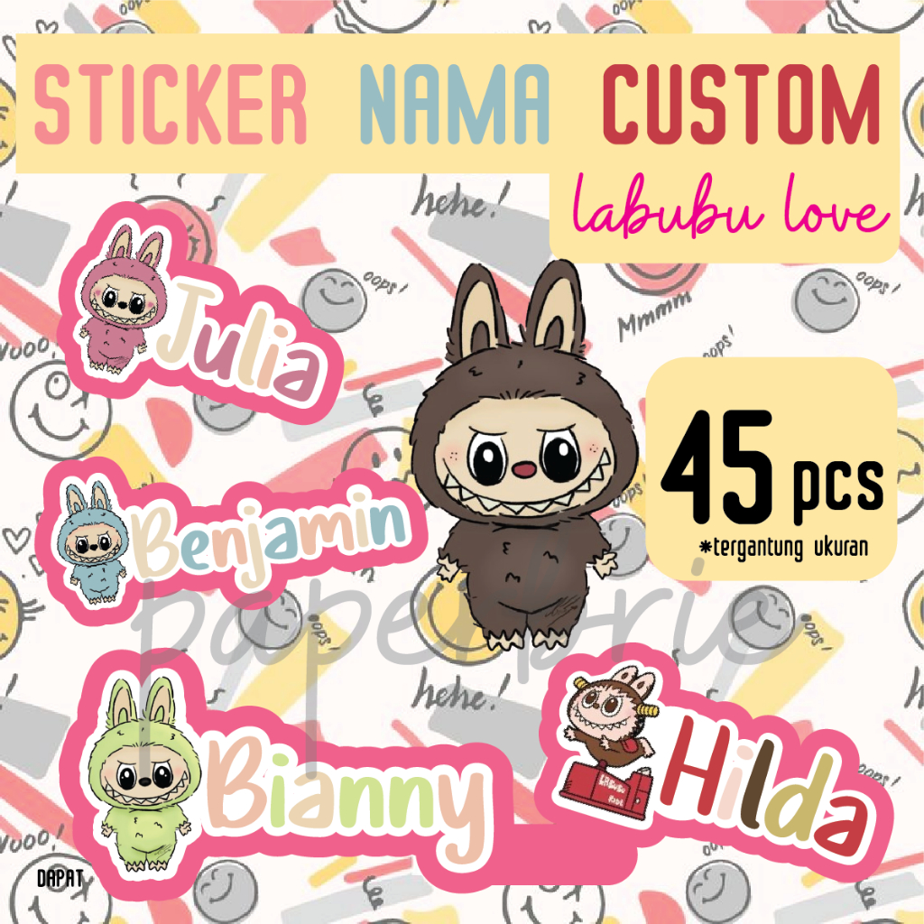 Jual Stiker label nama girl anak perempuan [ LABUBU LOVE ] anak Sticker ...