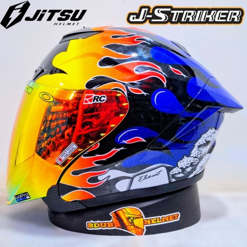 Jual Helm Half Face Jitsu J-Strike Motif black gloss element paket ...