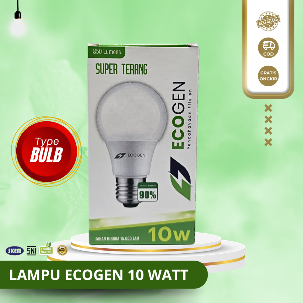 Jual LAMPU 10 WATT PUTIH 6500K MERK ECOGEN TYPE BULB | Shopee Indonesia