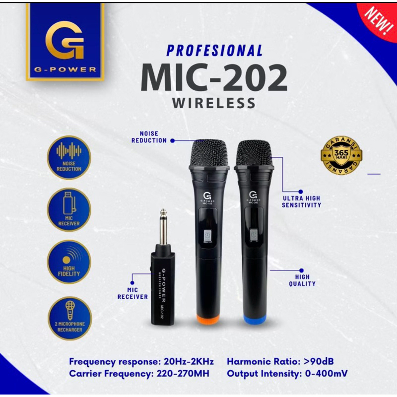 Jual Mic wireless 202 G-POWER Mic tanpa kabel untuk karoke - Garansi ...