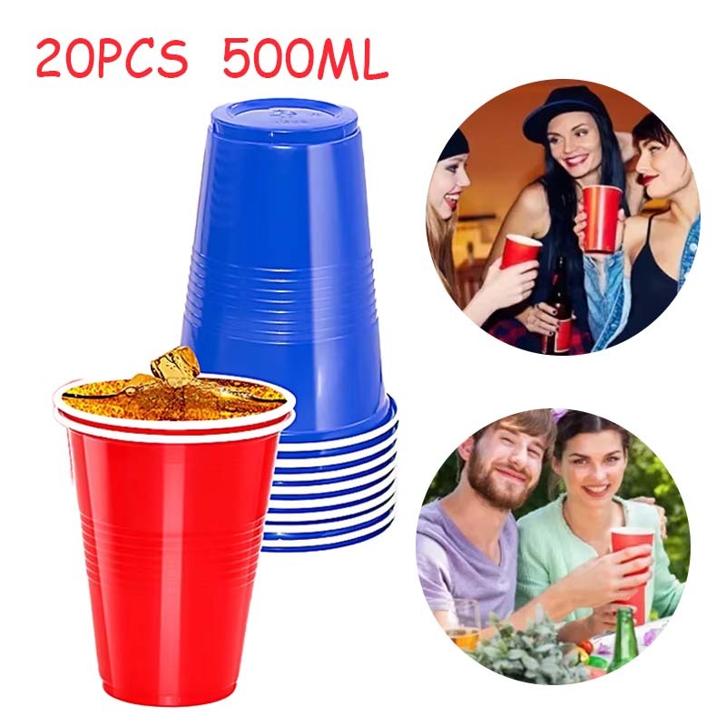 Jual 20pcs Gelas Pesta Plastik Biru/Merah 500ml Red Cup Premium Gelas ...