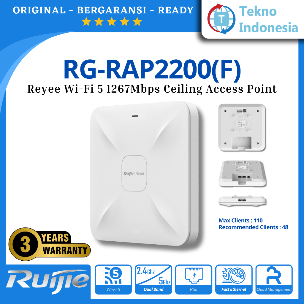 Jual RG-RAP2200(F) Reyee Wi-Fi 5 1267Mbps Ceiling Access Point | Shopee ...