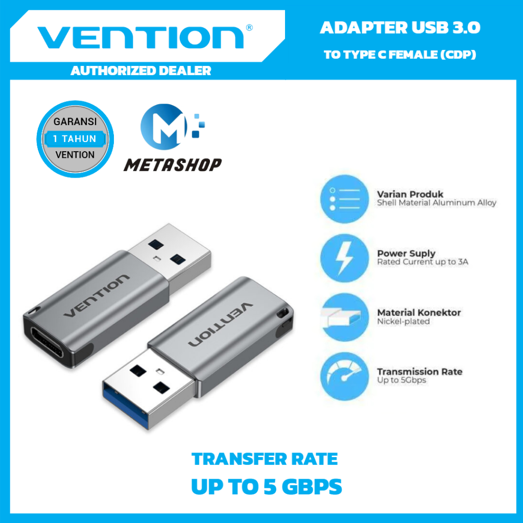 Jual VENTION Adaptor Converter OTG USB A 3.0 3.1 to Type C USB-C Female ...