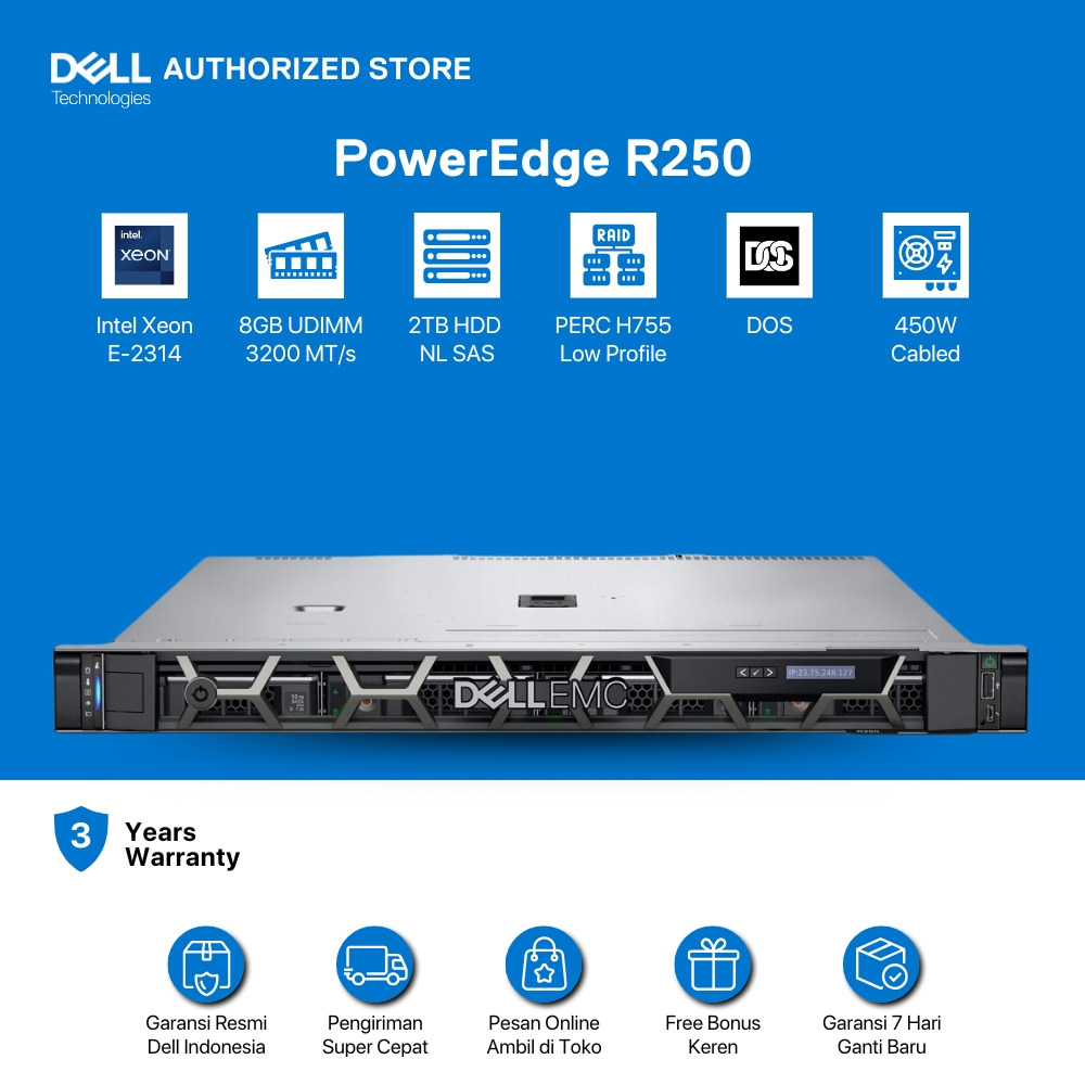 Jual Dell PowerEdge R250 Server [E-2314-8GB-2TB-DOS-3YR] DELL OFFICIAL ...