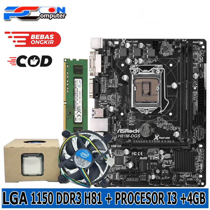 Jual Motherboard Mobo LGA 1150 H81 Onboard dan I3 4160 Plus Ram 4gb | Shopee Indonesia