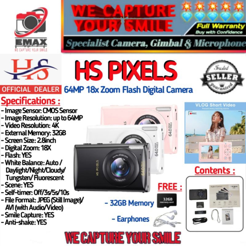 Jual HS PIXELS DIGITAL CAMERA 64MP 18x Zoom 2.8inch LCD Screen with ...