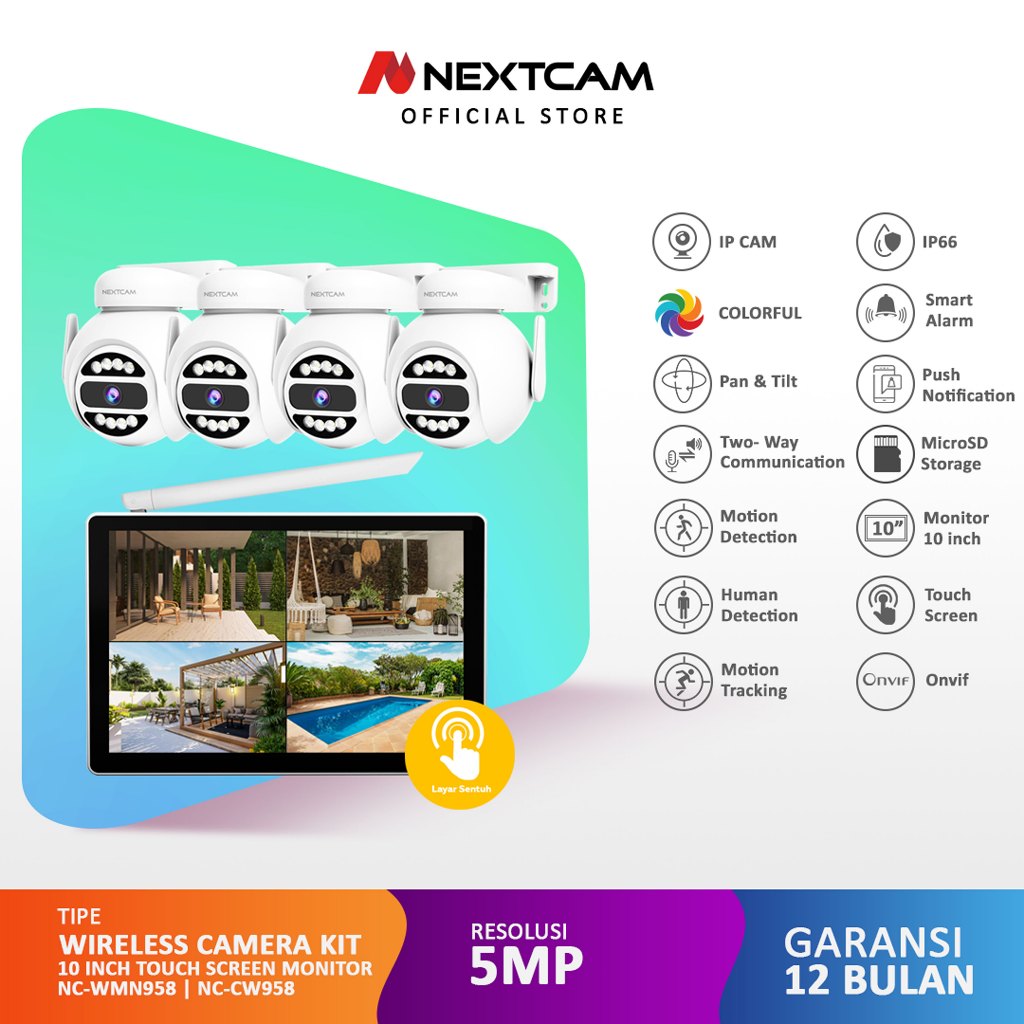 Jual Nextcam Paket cctv 8 channel 4 kamera 5MP NVR plus monitor Layar ...