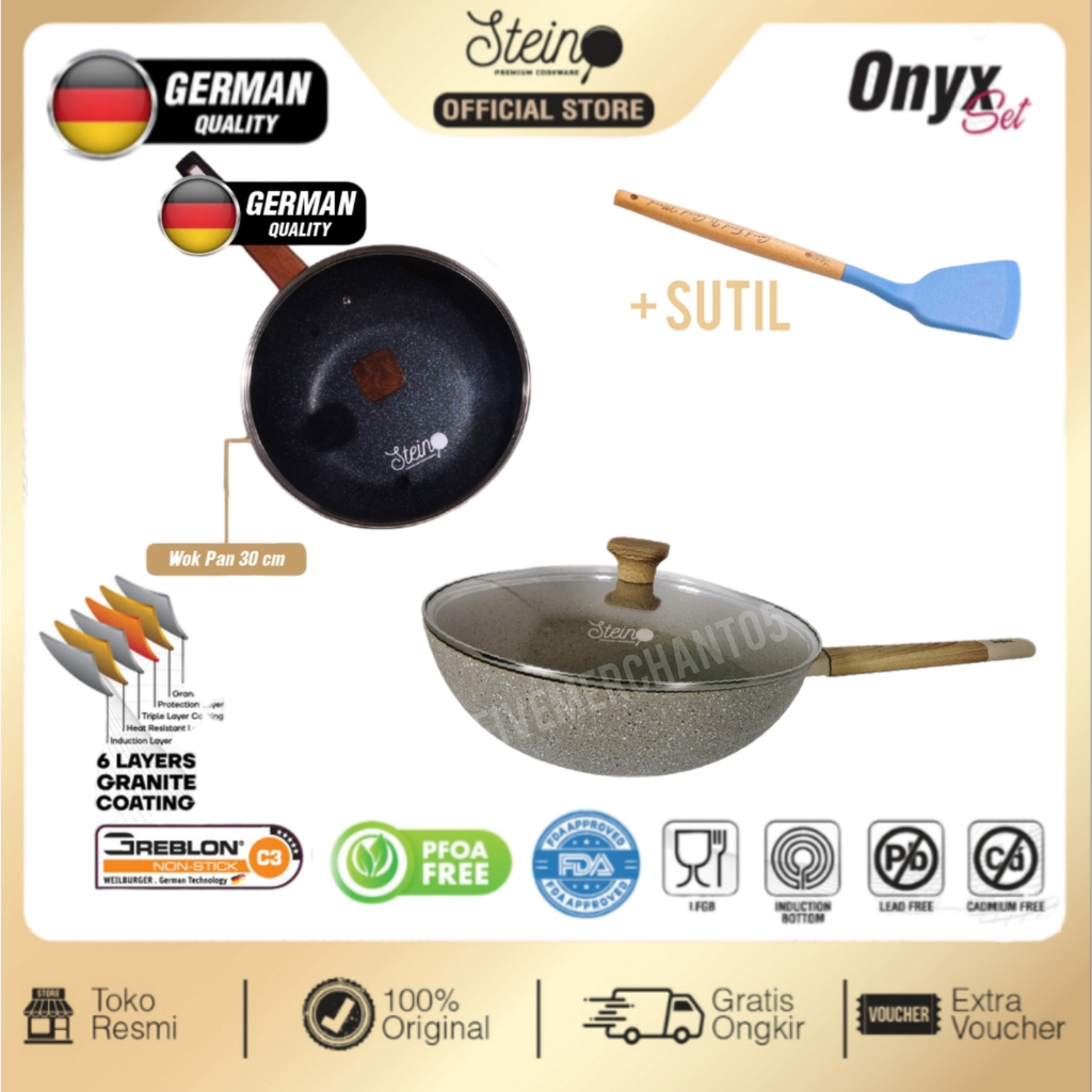 Jual Panci Wok Pan Steincookware ONYX 30cm + Lid Tutup Kaca Single Handle Anti Lengket Stein ...
