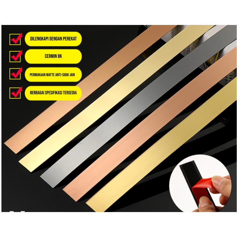 Jual Plat Strip Mirror List Stainless Steel 3m List Strip Dinding Gold ...