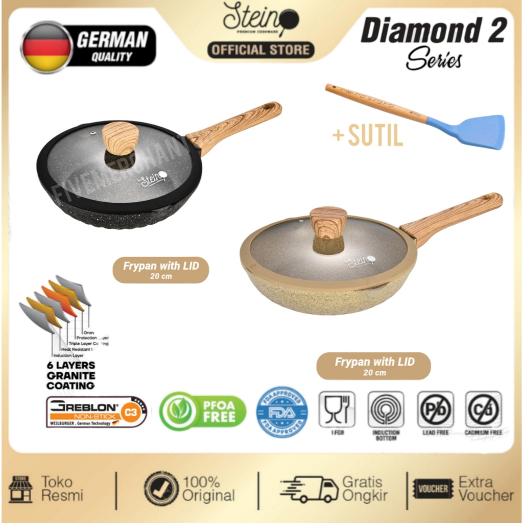 Jual Frypan Steincookware DIAMOND 20cm + Lid Tutup Kaca German Coating ...