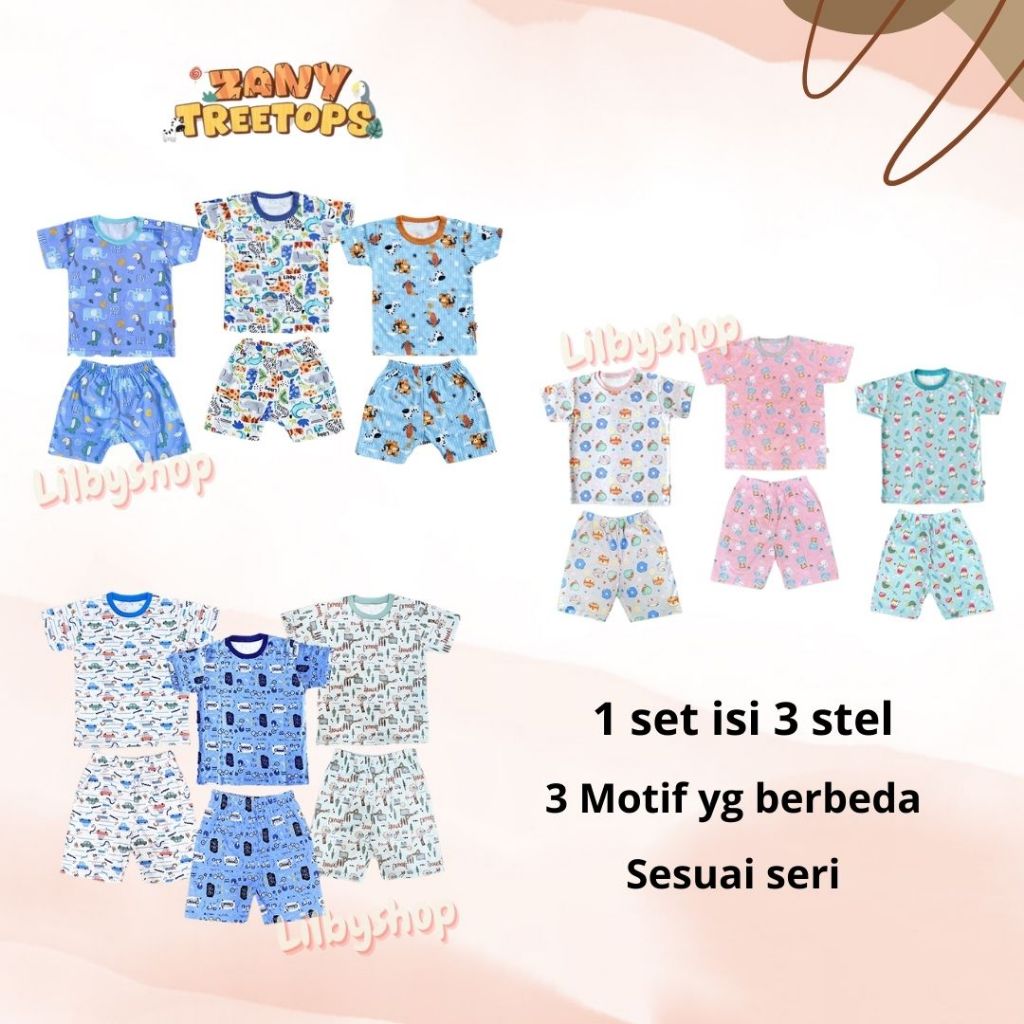 Jual set 3 pasang setelan Baju Celana Pendek Libby oblong kancing NB S M L 2L XL XXL bundle ...