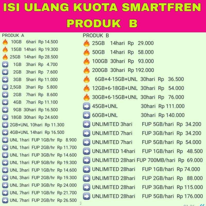 Jual (SMARTFREN B) paket data smartfren / kuota smartfren unlimited harian / isi ulang kuota ...