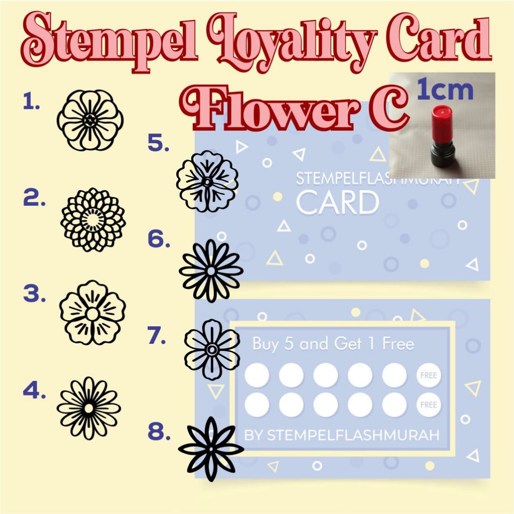 Jual stempel custom otomatis bunga C 1cm kartu loyality nama member ...