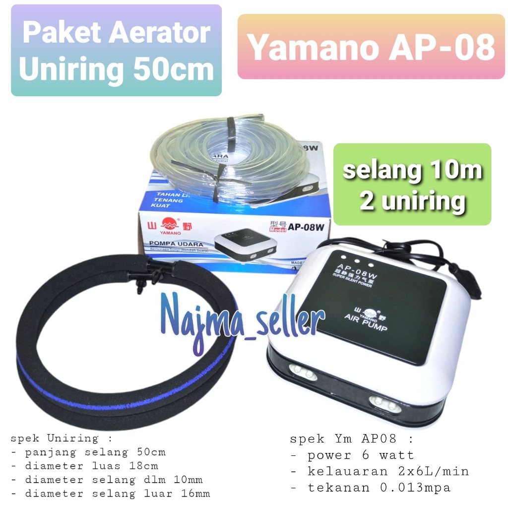 Jual Paket Aerator 4 Lubang UNIRING Silent Yamano AP-08. Selang Uniring ...