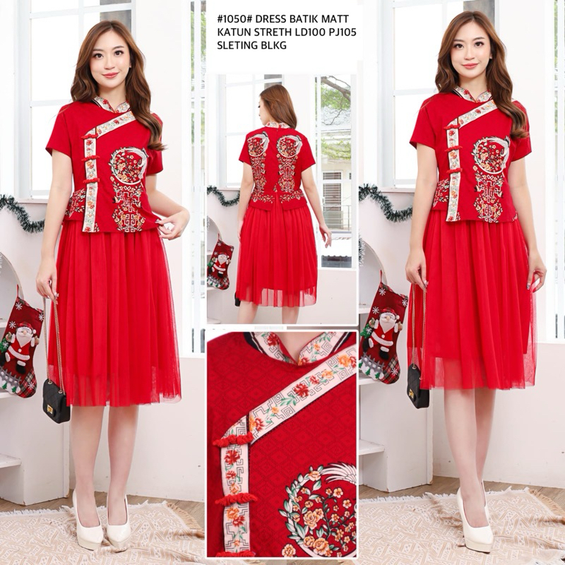 Jual #1050 DRESS BATIK CNY PREMIUM CAKEP MERAH | Shopee Indonesia