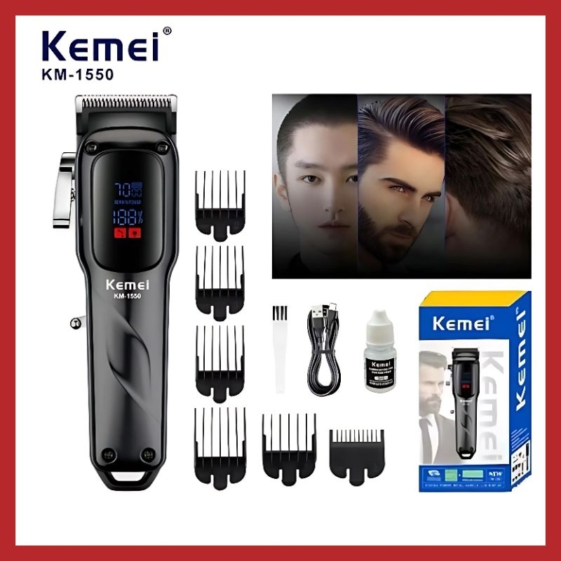 Jual Alat Cukur Rambut Kemei KM-1550 Professional Hair Clipper Charging USB Tipe C Display LED ...