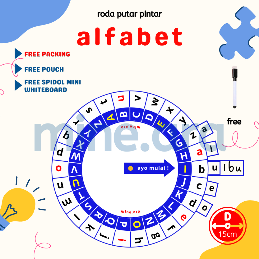 Jual Roda Pintar Belajar Baca Alfabet Abjad ABCDE 5 Huruf Vokal Mainan ...