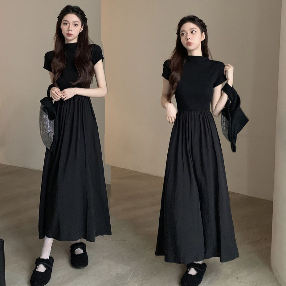 Jual Dress Hitam Lengan Pendek untuk Wanita, Kelas Atas, Temperamen ...