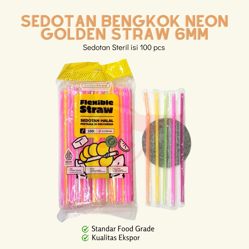Jual Sedotan Plastik Higenis Steril Bengkok Flexible Neon OXO Golden ...