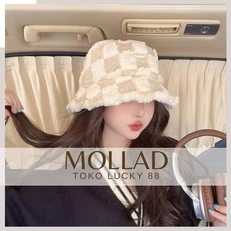 Jual TL0165 MOLLAD Hat Bucket Squre Fur Topi Fashion Bulu Buket Kotak ...