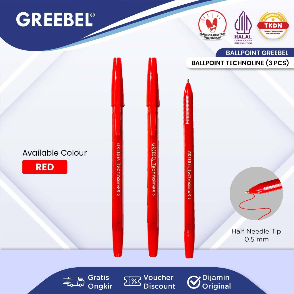 Jual GREEBEL Pulpen Ballpen / Technoline 0.5 Merah (3PCS/SET ...