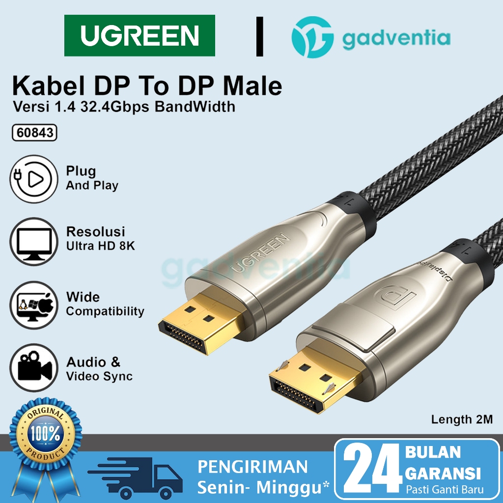 Jual Ugreen 60843 Kabel DP Hd 8k 60Hz Display Port 1.4 Usb DP To DP 4k ...