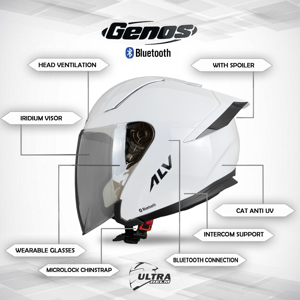 Jual ALV GENOS BLUETOOTH | HELM HALF FACE SINGLE VISOR SILVER ...
