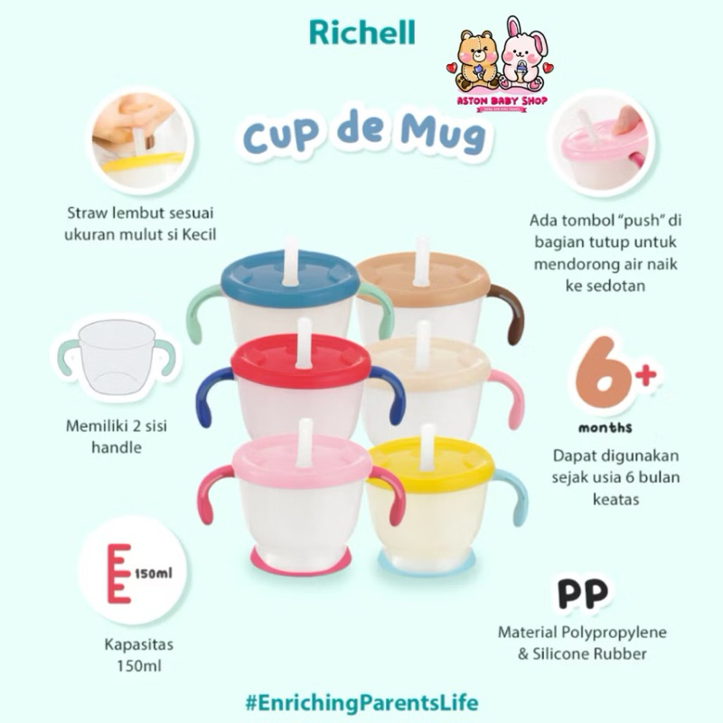 Jual Richell Cup De Mug Straw Training Mug Richell cup de mug Gelas ...