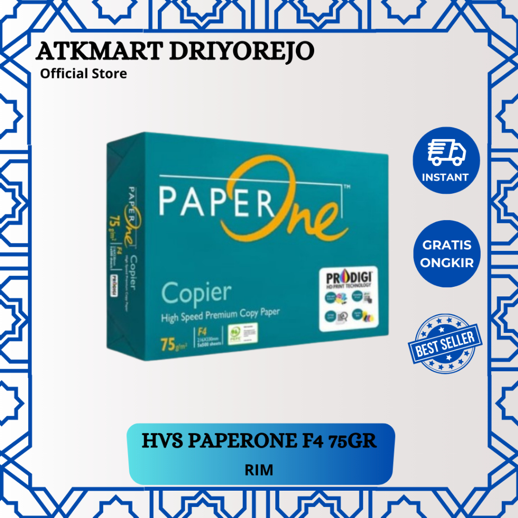 Jual (KIRIM INSTAN) KERTAS HVS F4 75 GRAM PAPERONE 1 RIM ISI 500 LEMBAR TEBAL 75GSM PAPER ...