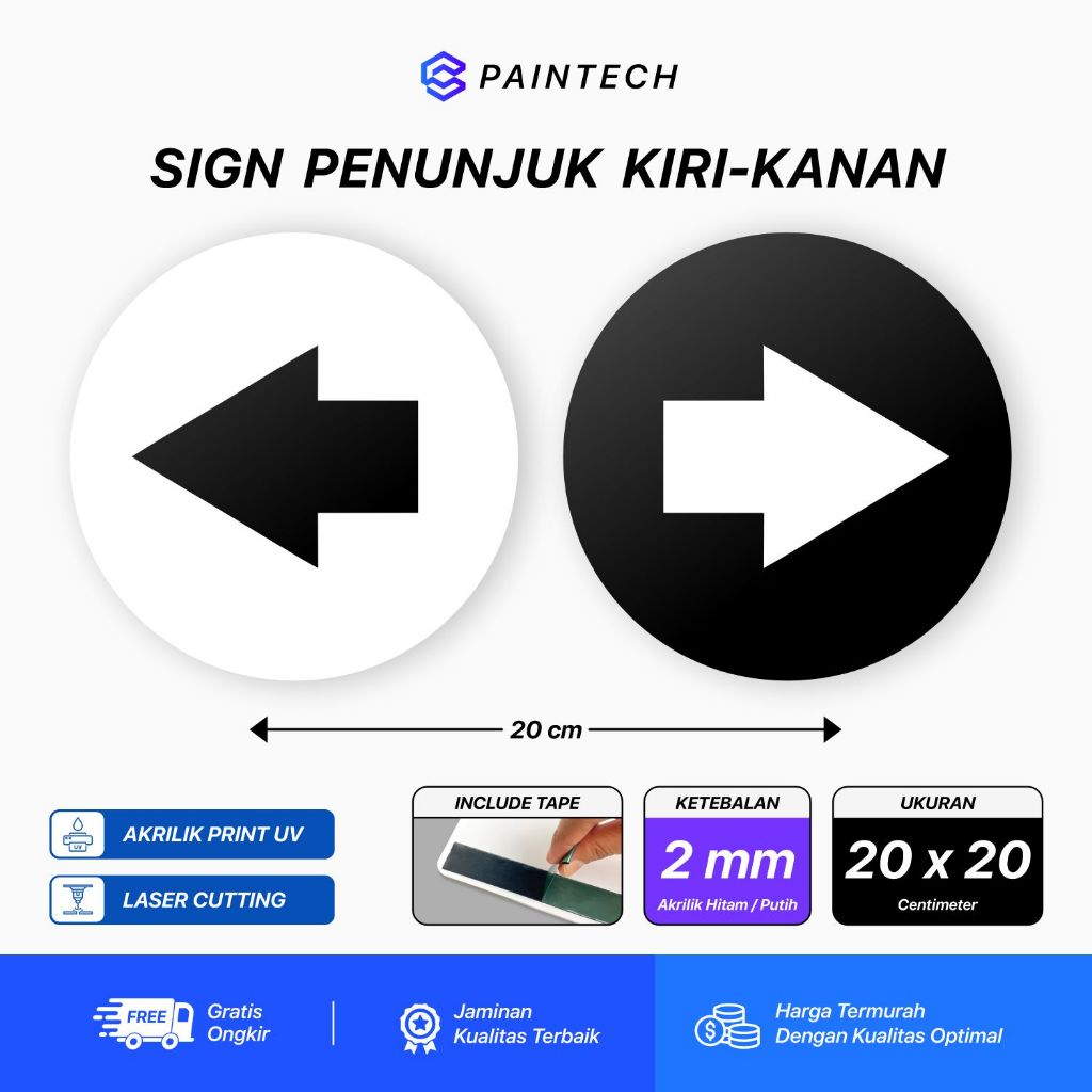 Jual Akrilik Sign Papan Penunjuk Kiri Kanan Bentuk Bulat Ukuran 20 X 20 ...