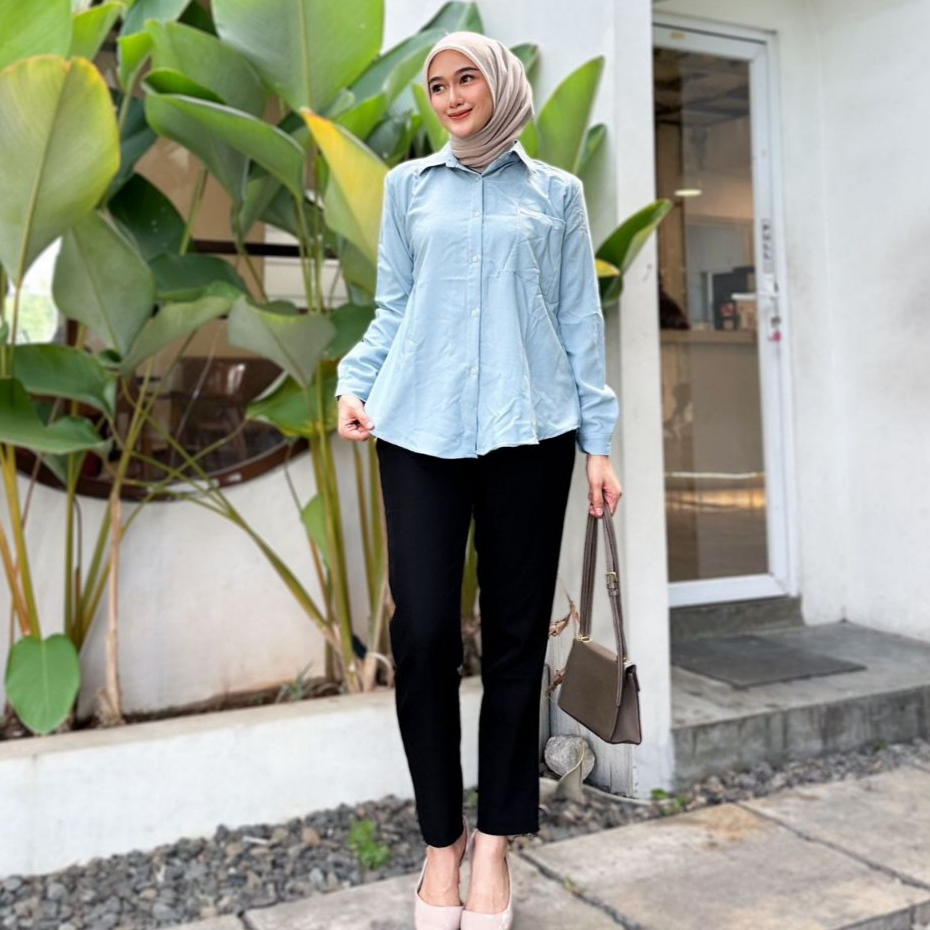 Jual Atasan Kemeja Wanita Trend 2024 Masa Kini Korean Style Polos Lengan Panjang | Shopee Indonesia