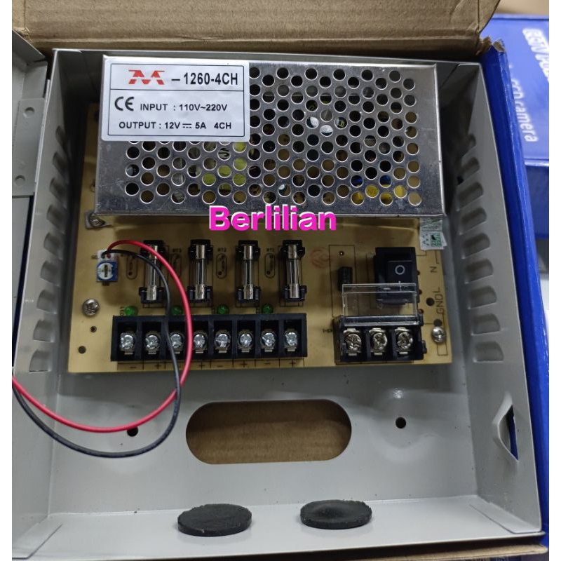 Jual Power Supply DC 12V 5A M-1260-4CH + BOX input AC 110V-220V ...