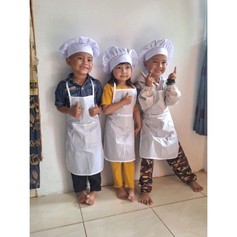 Jual Celemek anak apron anak TK SD plus topi koki Chef putih pria ...