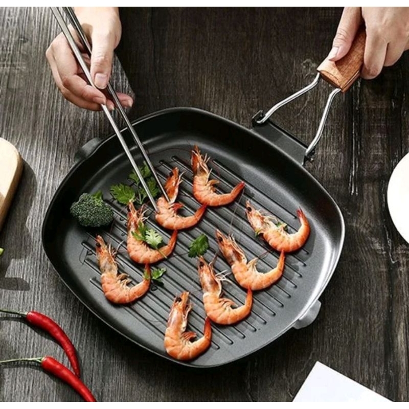 Jual ACCESORISE Square Grill Pan 20 Cm Teflon Wajan BBQ Bakaran Sate ...