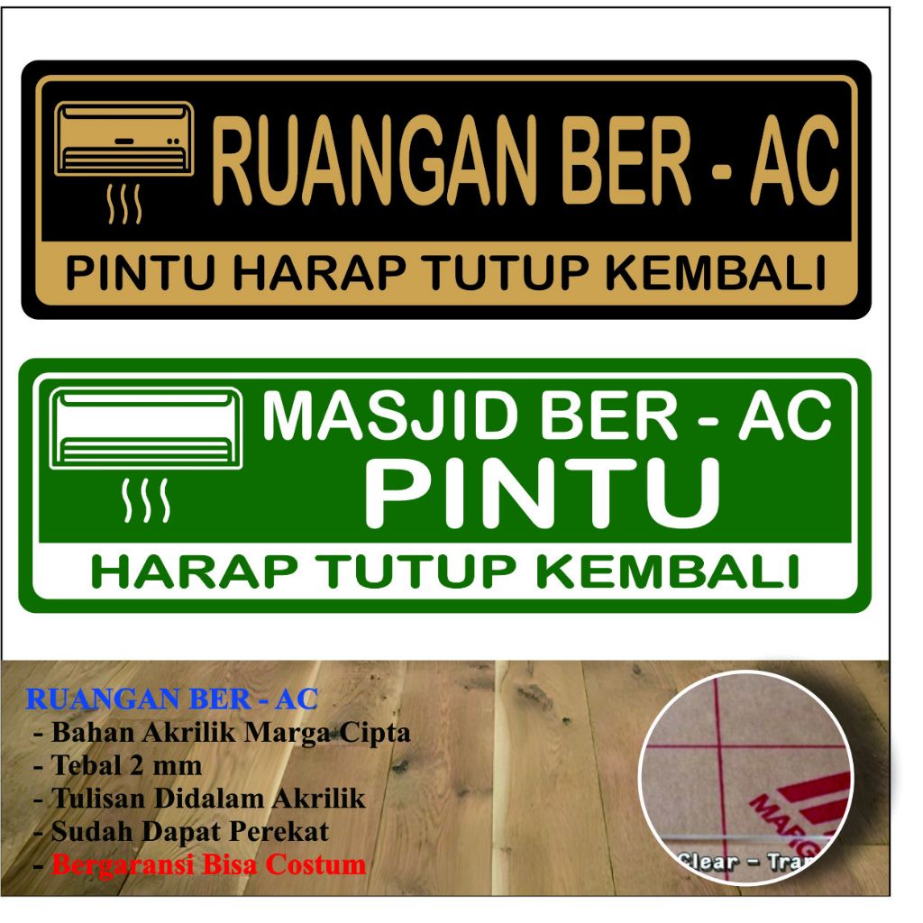 Jual AKRILIK SIGNAGE RUANGAN BER AC PINTU HARAP TUTUP KEMBALI MUSHOLA ...