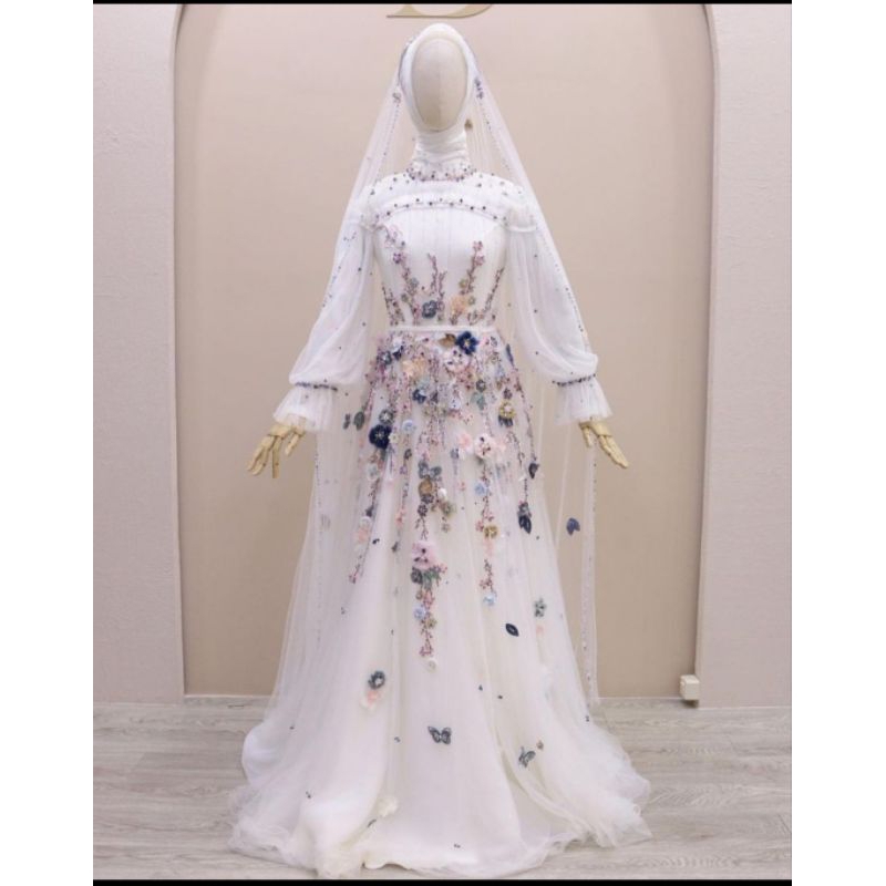 Jual wedding dress syar'i/ wedding dress muslimah/ gaun syar'i mewah ...