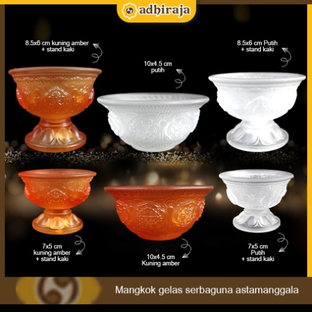 Jual Mangkok gelas serbaguna motif astamanggala kuning amber | Shopee ...