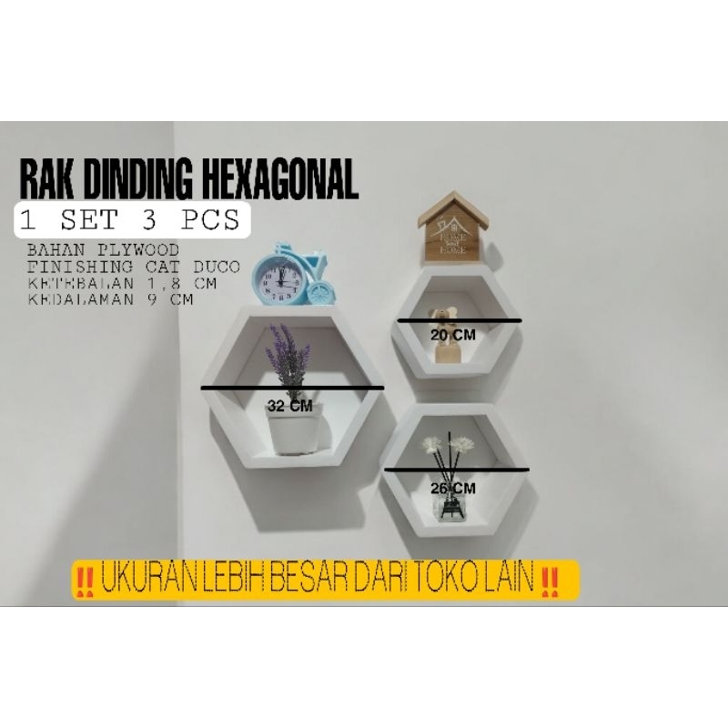 Jual Rak dekorasi hiasan dinding estetik bentuk hexagonal 1 set 3 pcs ...