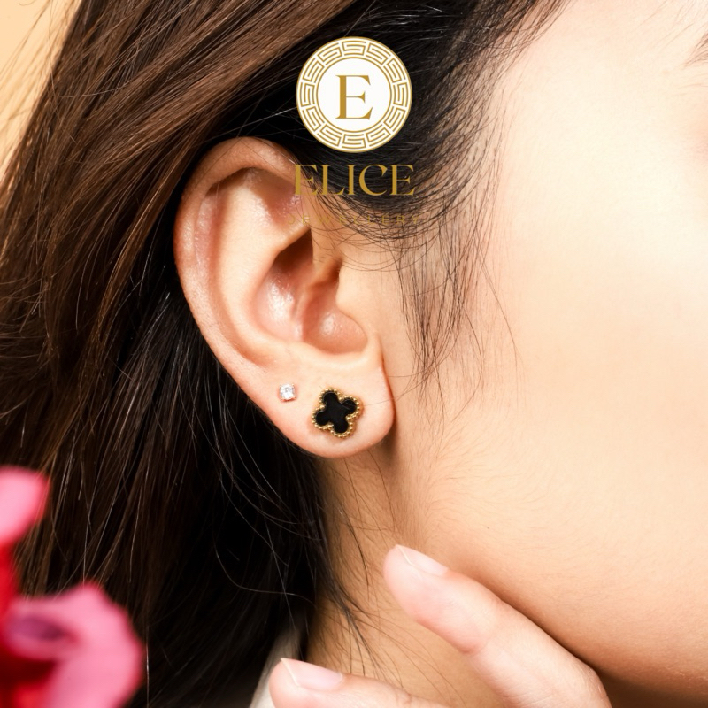 Jual Elice Jewellery - Anting Tindik Tusuk Wanita Bunga Hitam Rhodium ...