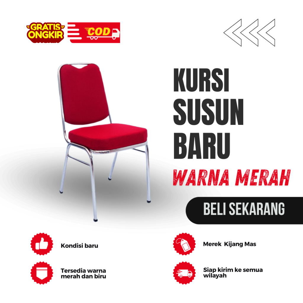 Jual (COD) Kursi Susun Warna Merah - Kursi Pesta /Kursi Tunggu/Kursi ...