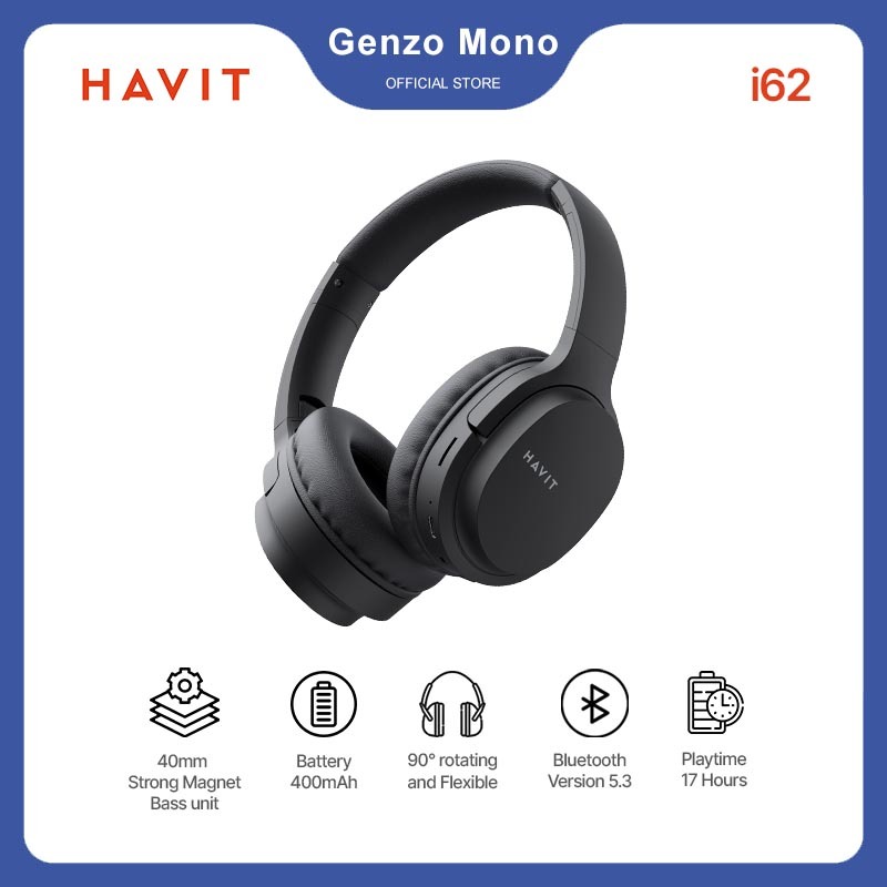 Jual Havit i62 90' Rotating Wireless Bluetooth Headphones Over Ear Flexible Design HIFI Sound ...