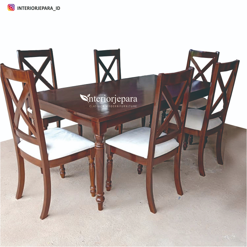 Jual INJE Meja Makan Minimalis 6 Kursi Bahan Kayu Jati | Shopee Indonesia