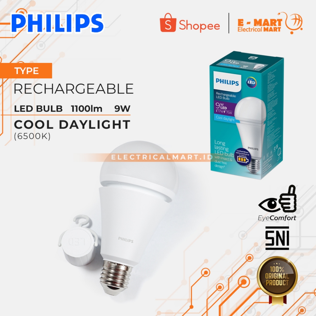 Jual PHILIPS LED BULB EMERGENCY LAMP 13 Watt 13W Putih RECHARGEABLE LedBulb BB | Shopee Indonesia