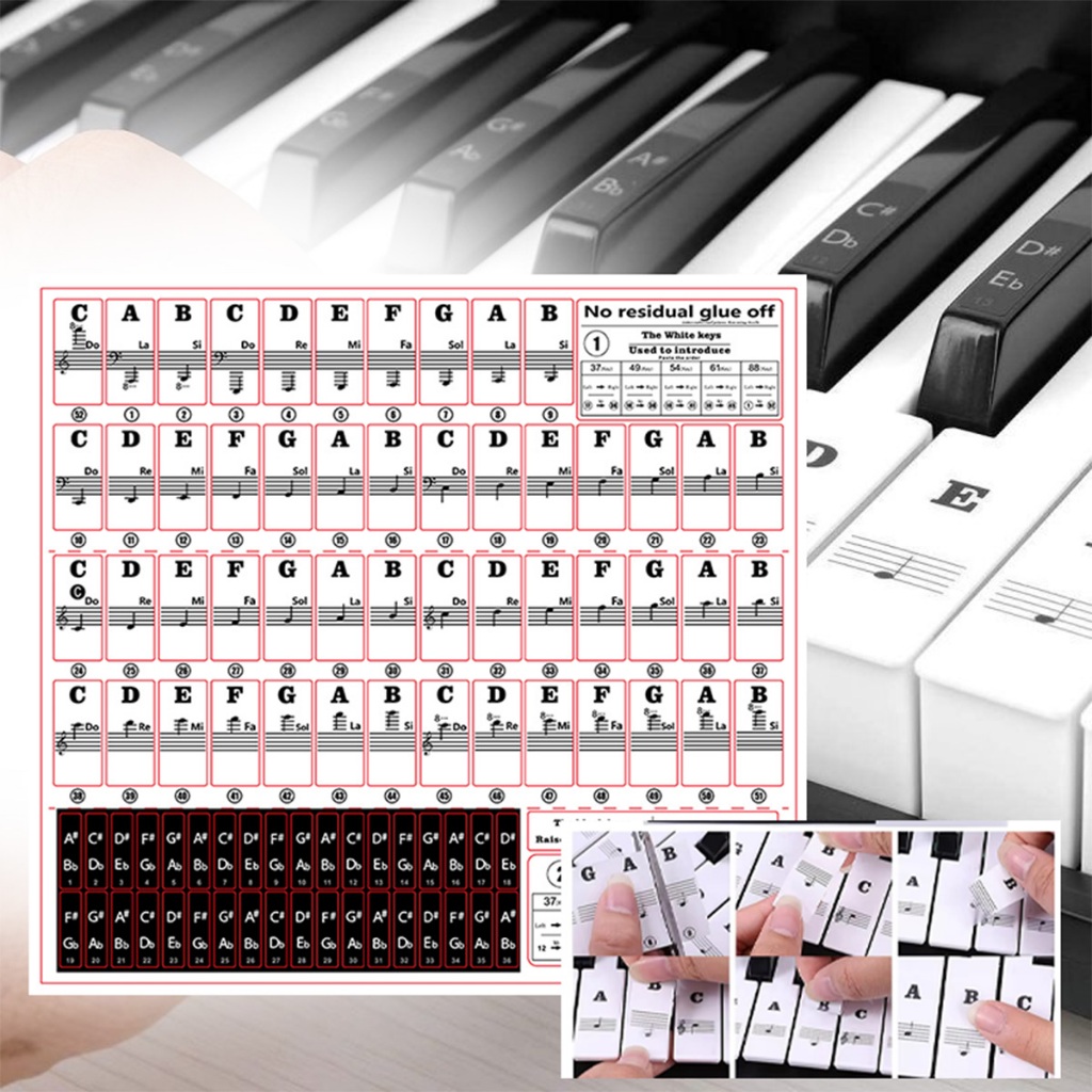 Jual Piano Key Sticker Keyboard Stickers 54/61/88 key Piano - Stiker ...