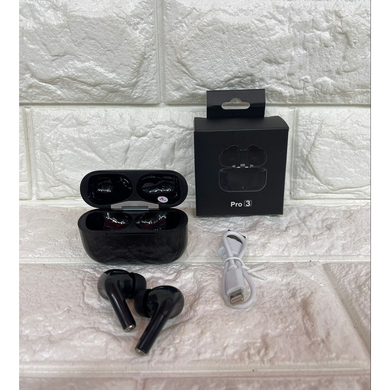 Jual Handsfree Bluetooth TWS PRO 3 Full Black Headset Wireless Stereo ...